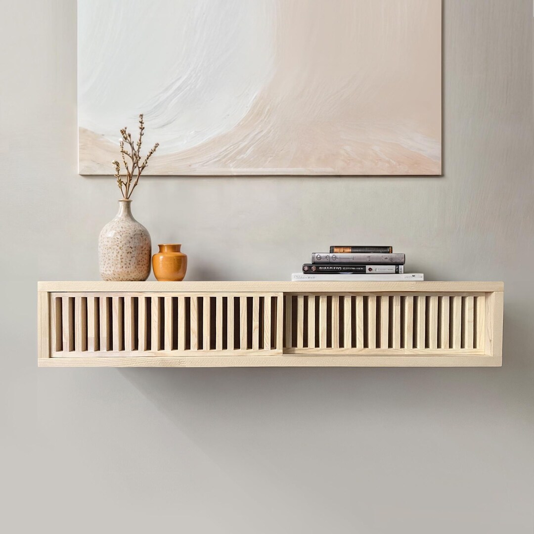 Handmade Floating Wood Console Table With Sliding Doors - Etsy