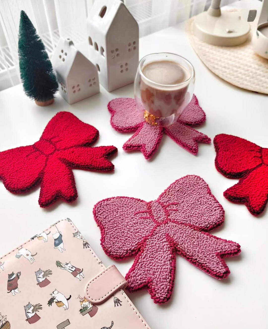Christmas Bow DIY Punch Needle Coaster Kit/ Beginner Craft Kit With ...
