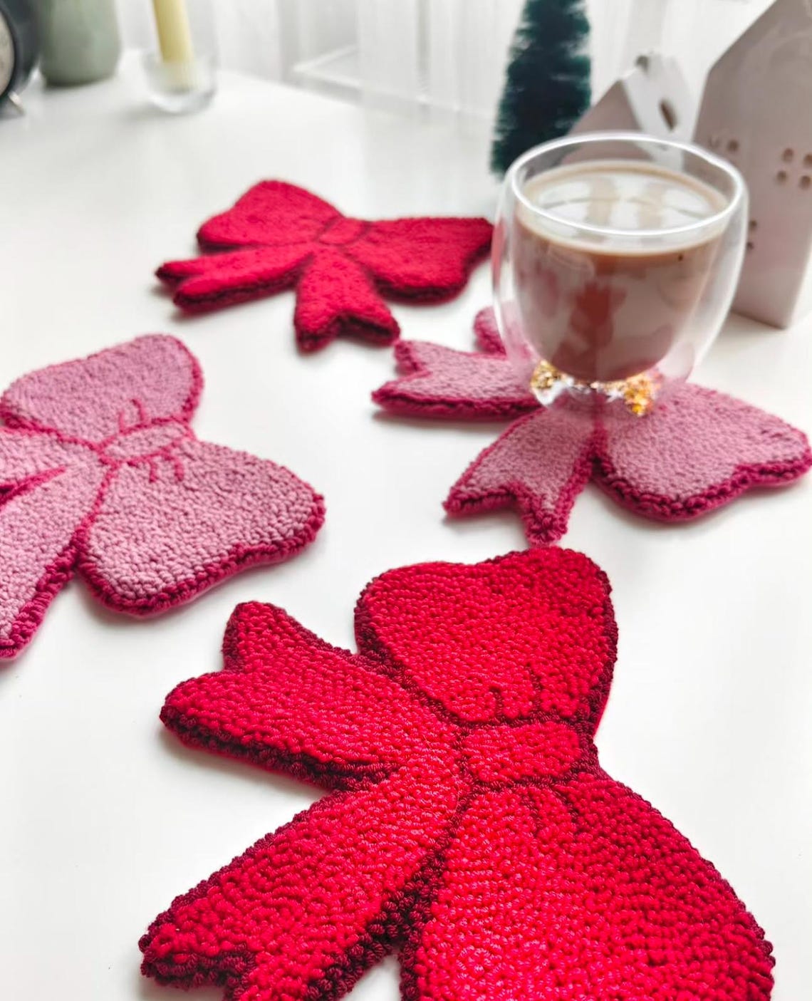 Christmas Bow DIY Punch Needle Coaster Kit/ Beginner Craft Kit With ...