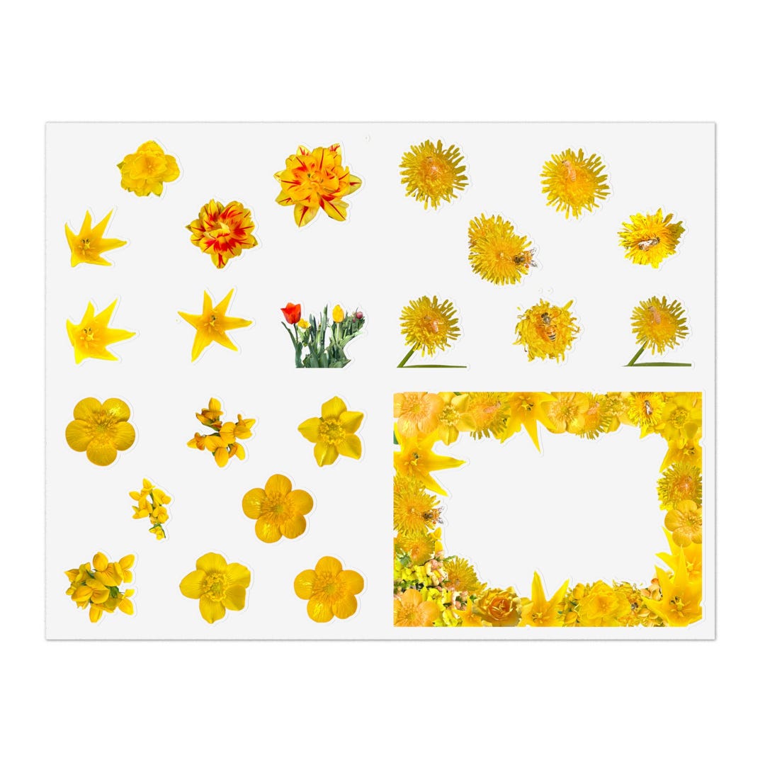 Yellow Flower Sticker Sheets, Spring Scrapbooking Decals - Etsy