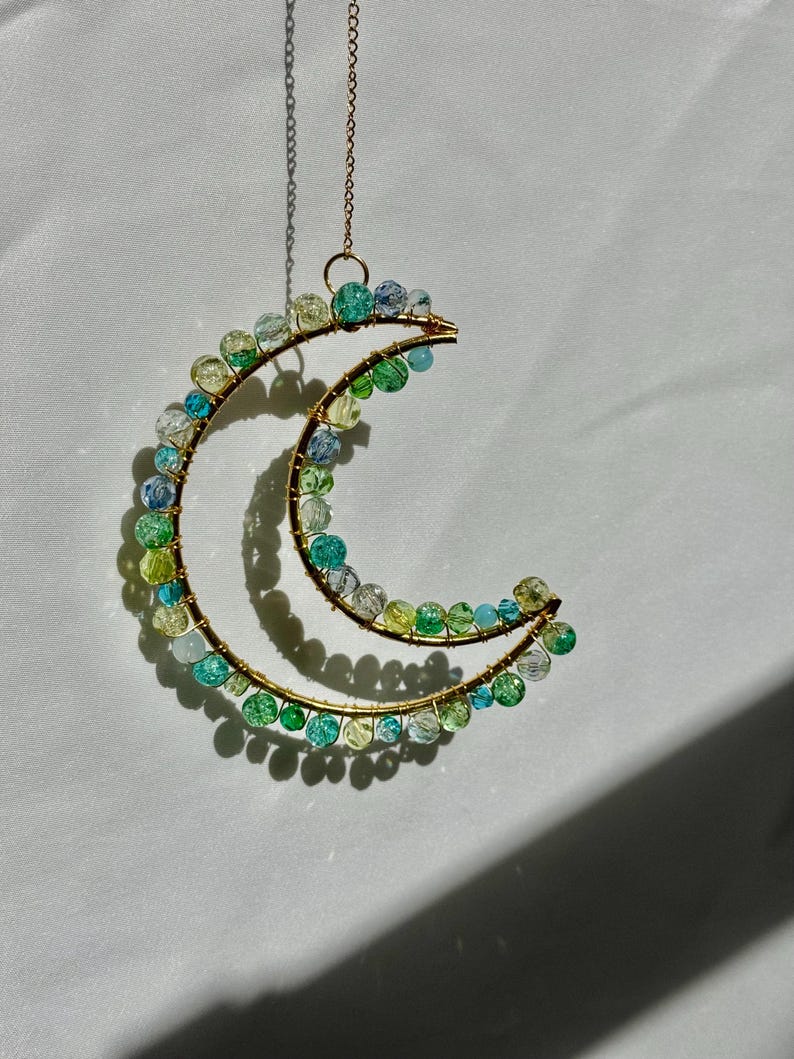 Beaded Crescent Moon Suncatcher: Boho Window Decor - Etsy