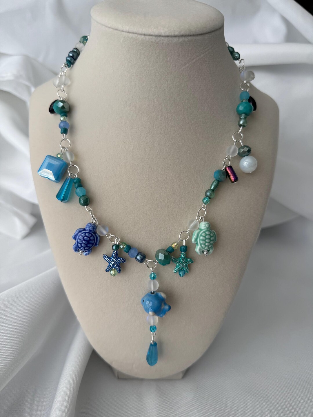 Ocean-themed Clutter Charm Necklace, Handmade Sea-inspired Jewelry - Etsy