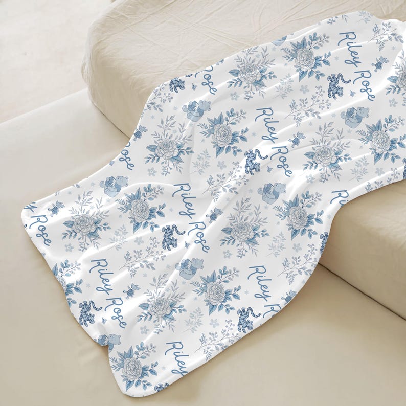 Personalized Winnie the Pooh Baby Name Blanket, Gender Neutral Baby ...