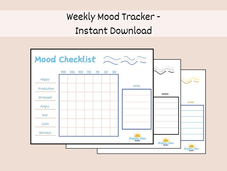 Printable Mood Tracker Checklist - Weekly Mood Journal | Mental Health ...