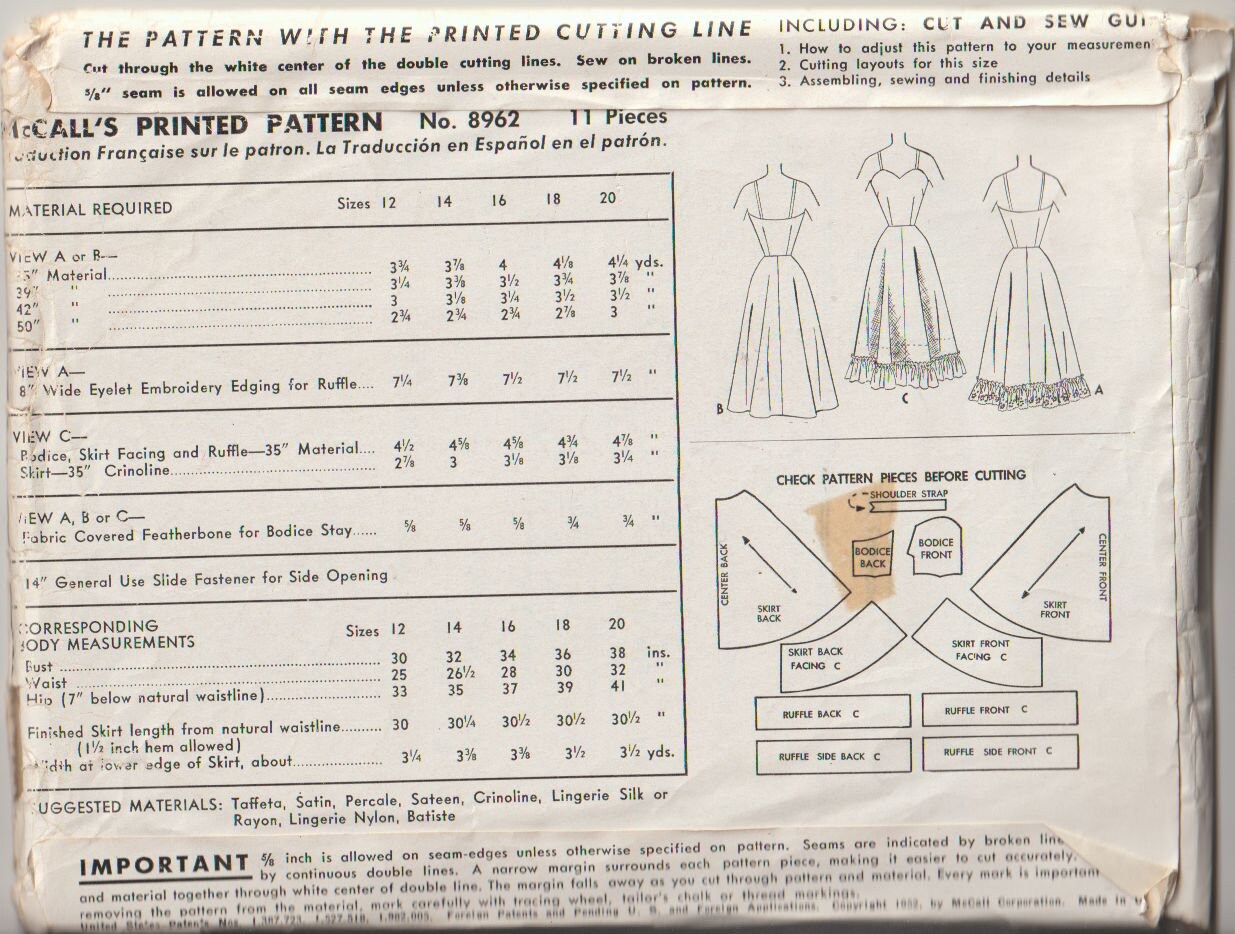 1950s Full Slip Sewing Pattern Mccall's 8962 Sz 14 B32 - Etsy