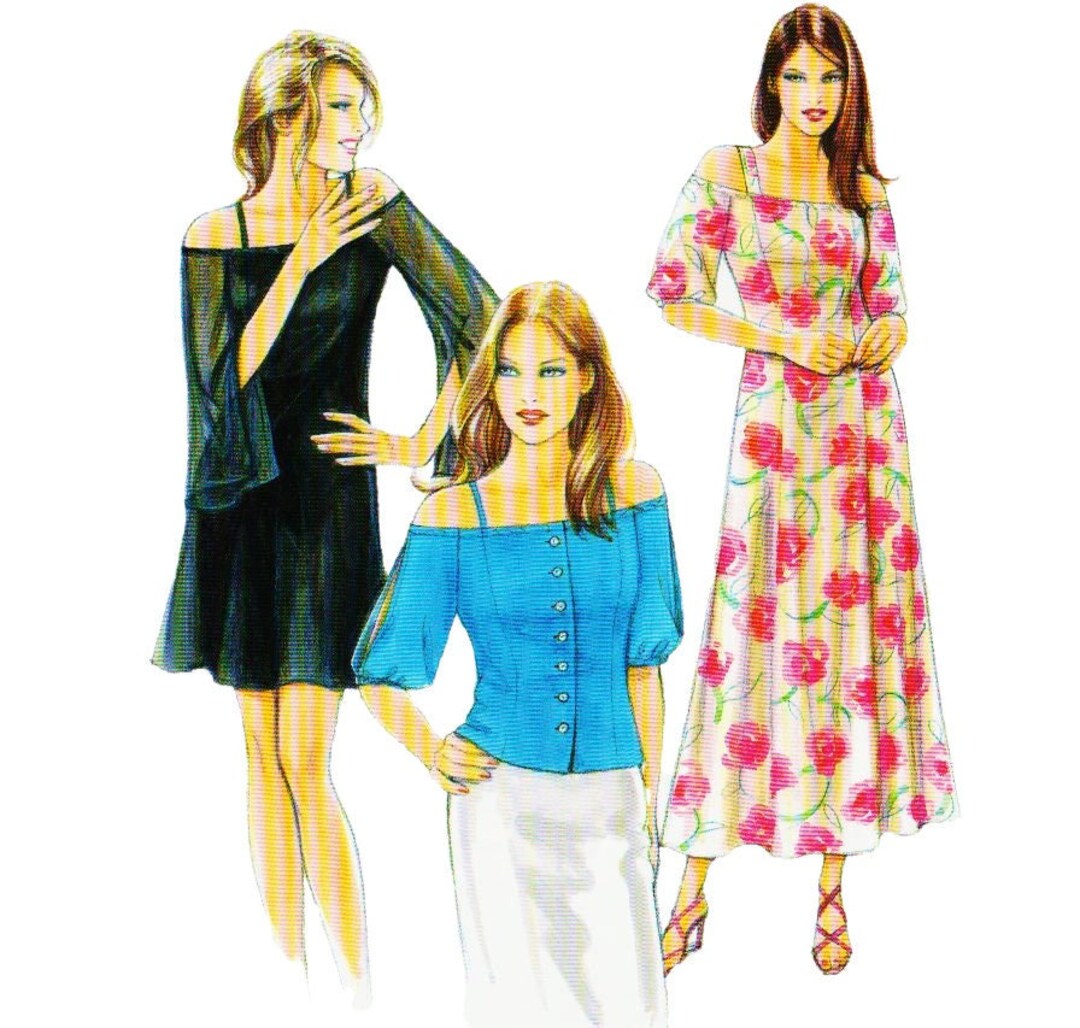 Y2K off the Shoulder Blouse, Mini or Maxi Dress Sewing Pattern Neue ...