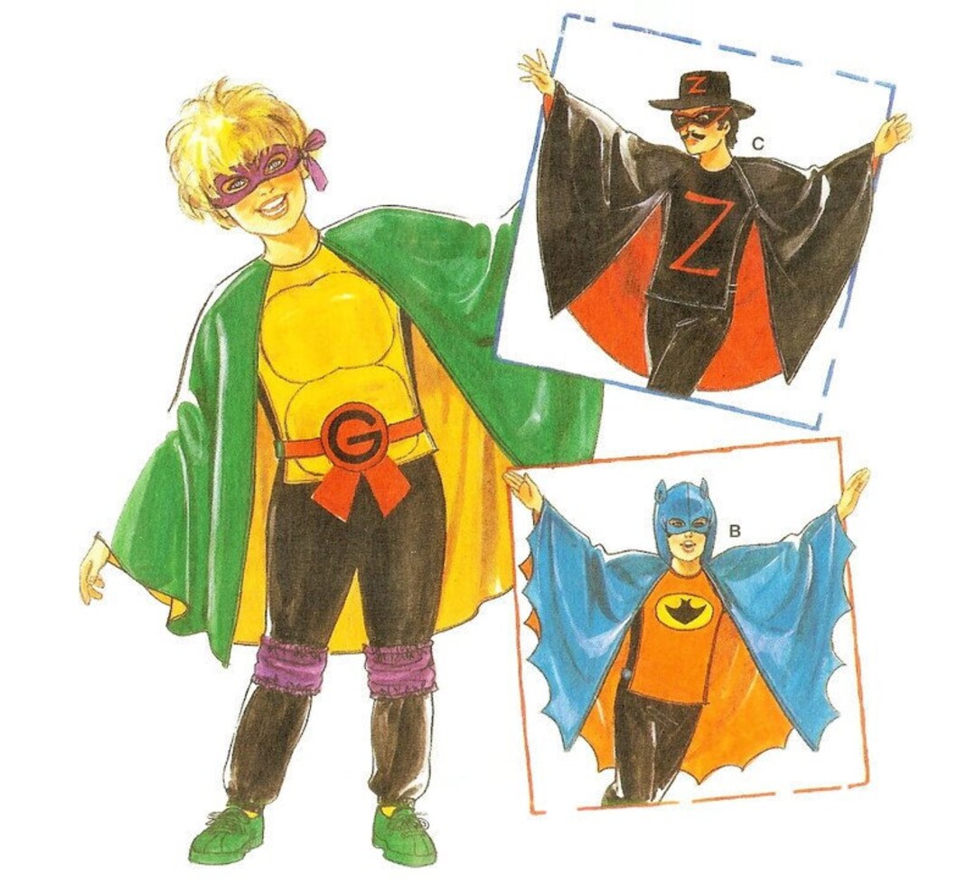 1990s Batman Ninja Turtles Zorro Kids Superhero Costume Sewing - Etsy