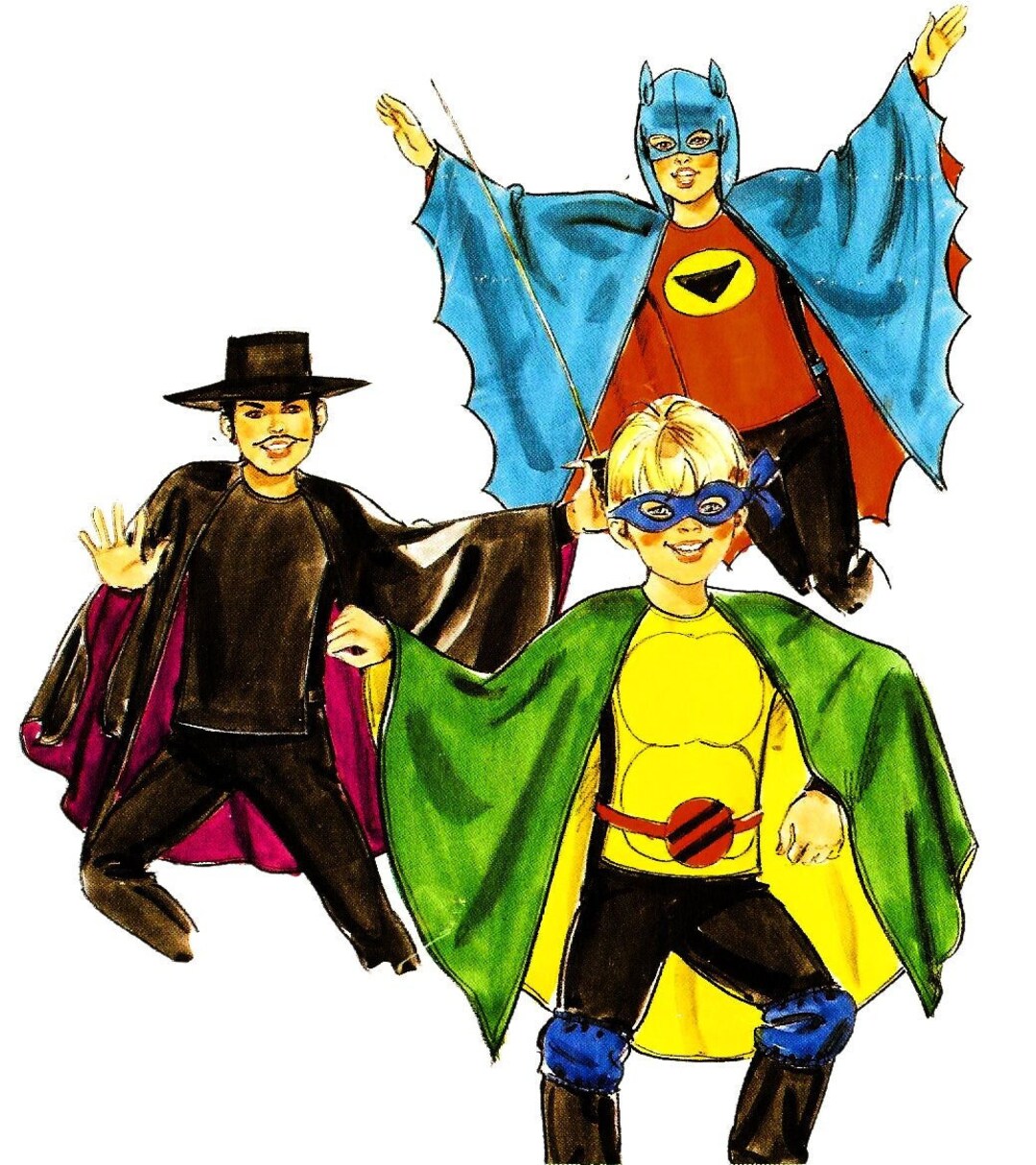 1990s Batman Ninja Turtles Zorro Kids Costume Sewing Pattern Burda 3569 ...