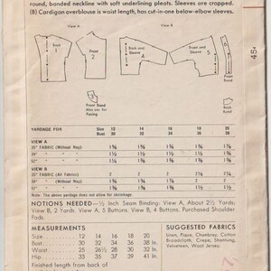 1950s Blouse and Cardigan Sewing Pattern Butterick 6492 Sz 14 B32 - Etsy