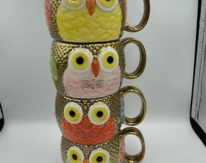Gold Hand Made Owl Coffee Cups From Royal - Designer Unique - Stackable ...
