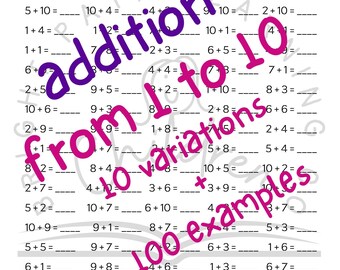 Maths Addition Printable Worksheet - Etsy