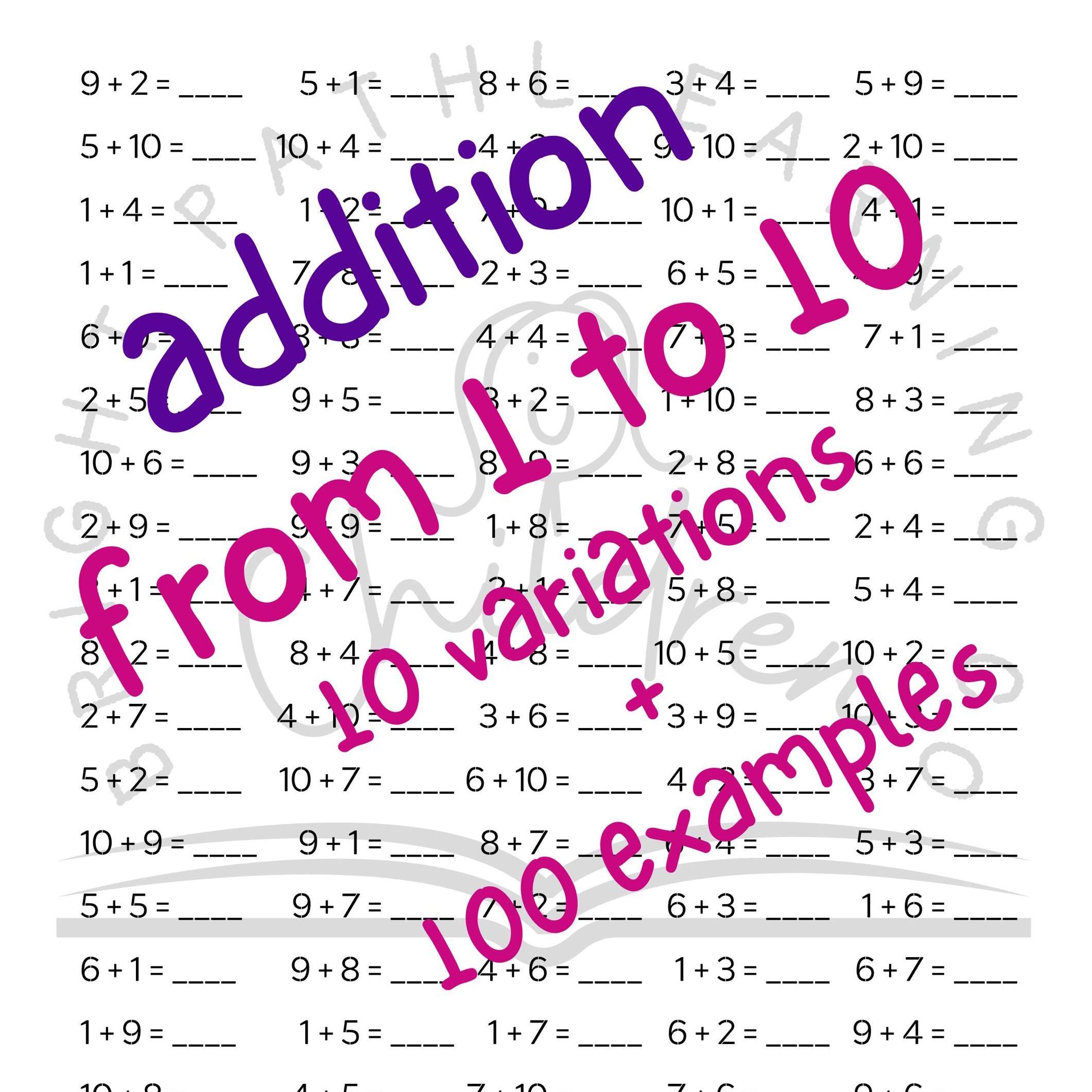 Maths Drill Addition Worksheets, Printable Numbers 1 to 10, Practice ...