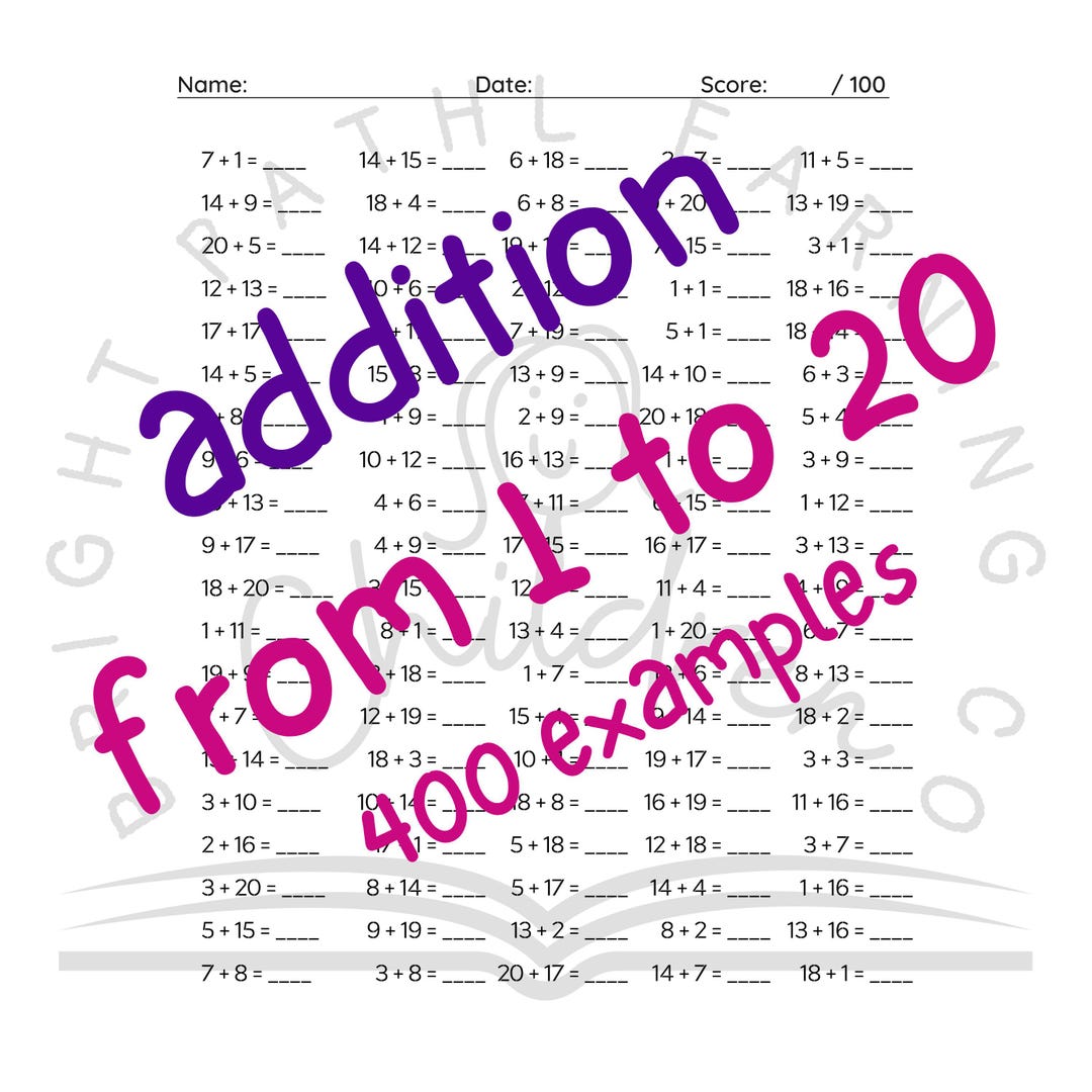 Maths Drill Addition Worksheets, Printable Numbers 1 to 20, Practice ...