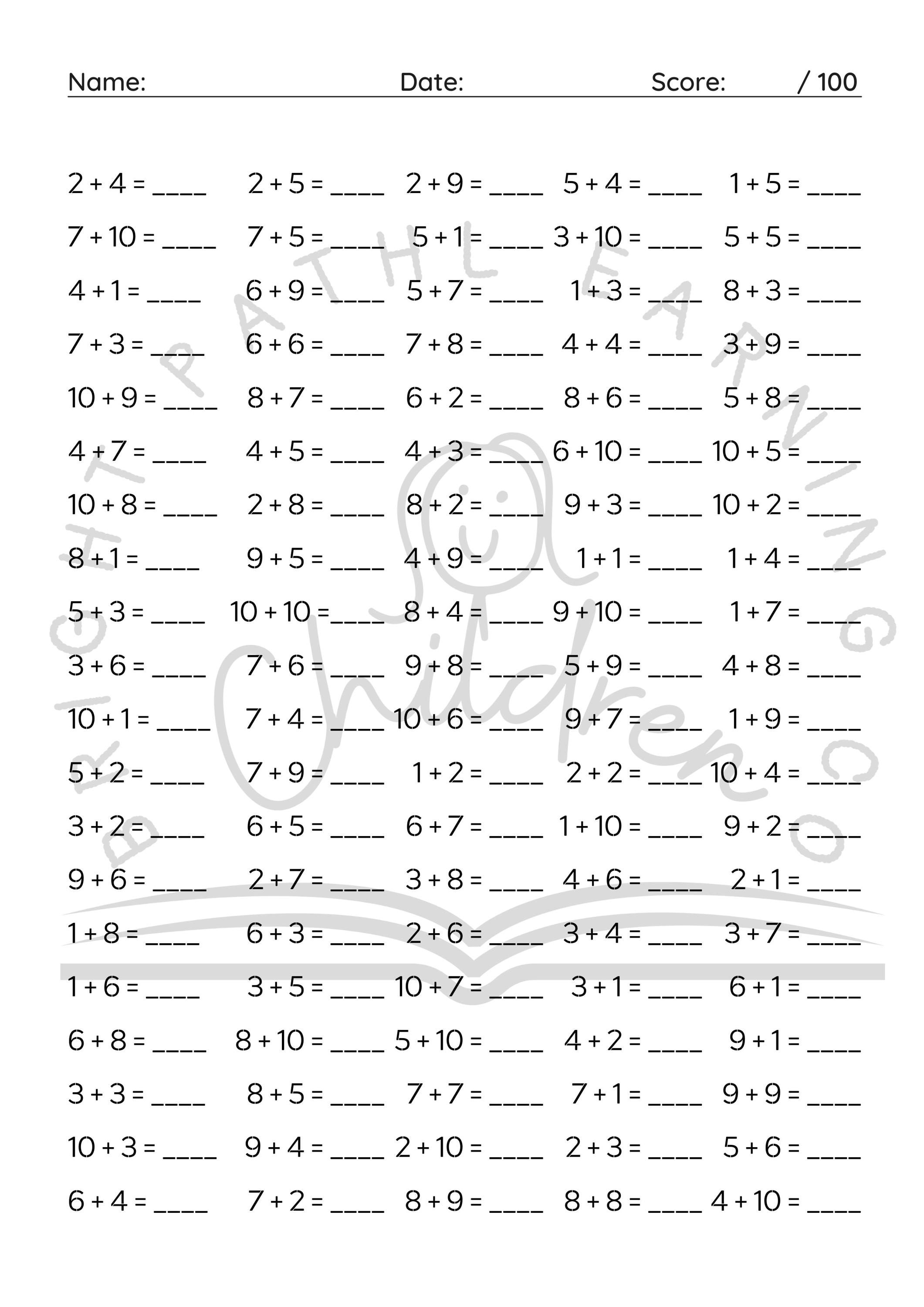 Maths Drill Addition Worksheets, Printable Numbers 1 to 10, Practice ...