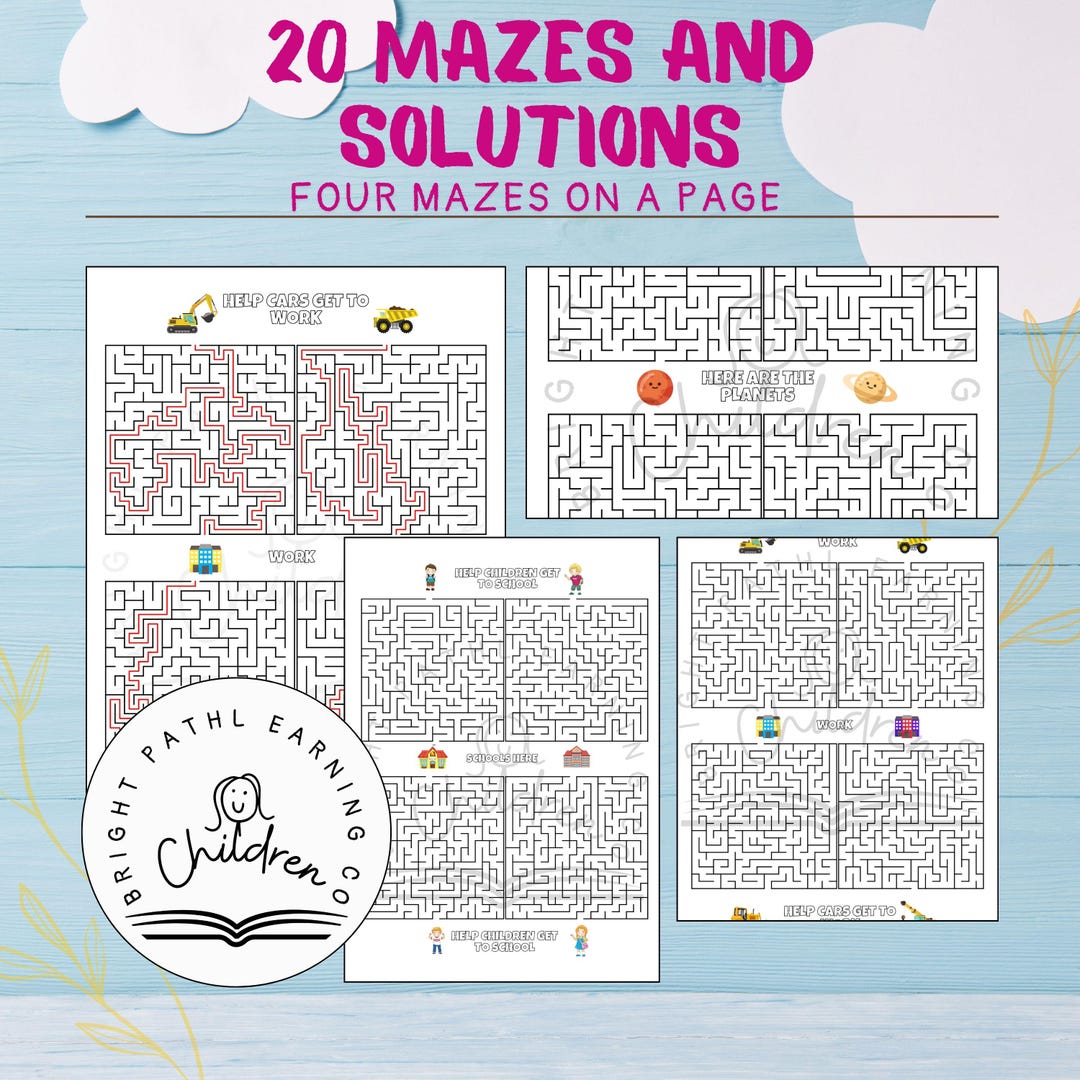 Maze Print, Labyrinth Print for Kids, 20 Puzzles for Kids and Adults ...