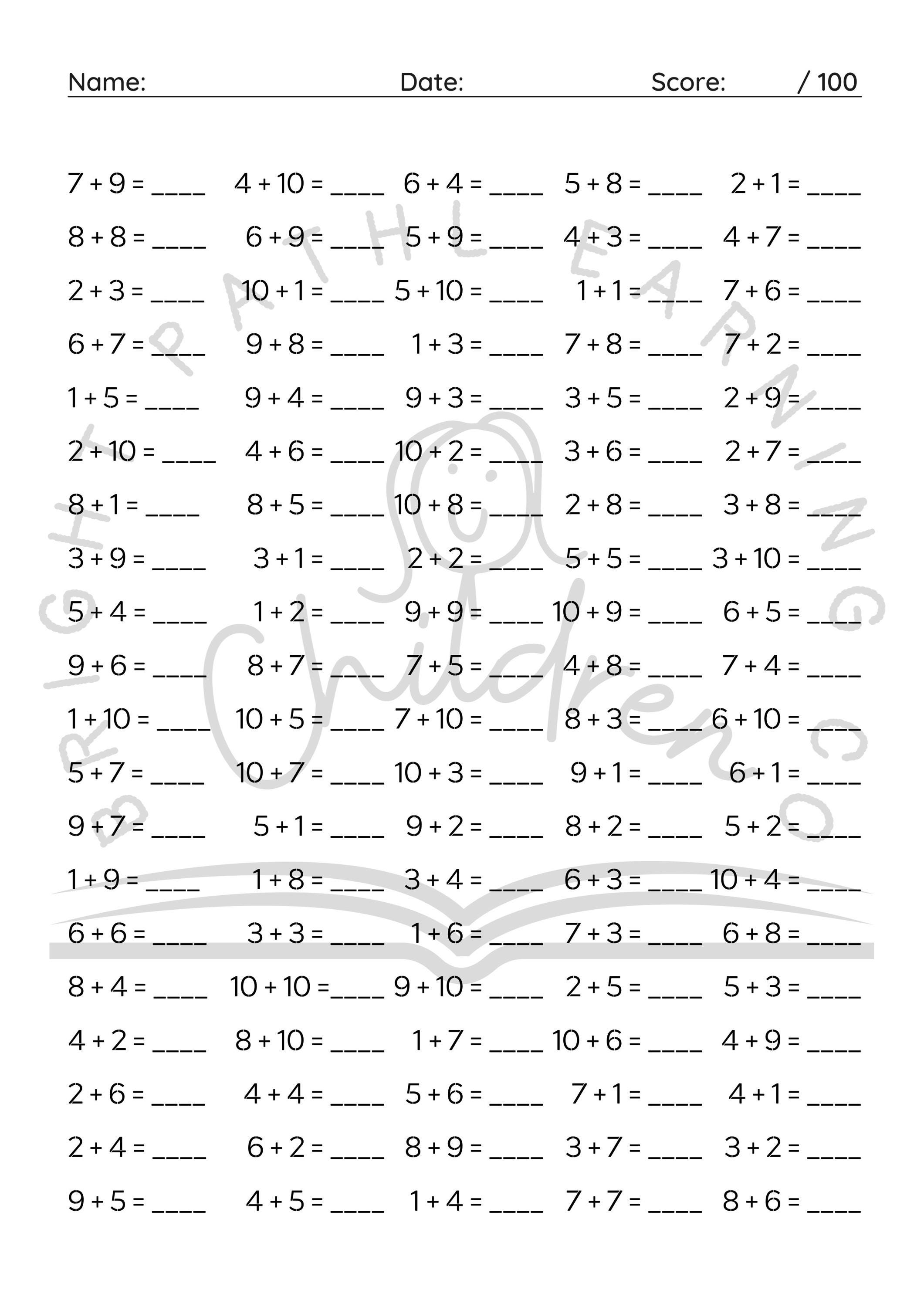 Maths Drill Addition Worksheets, Printable Numbers 1 to 10, Practice ...