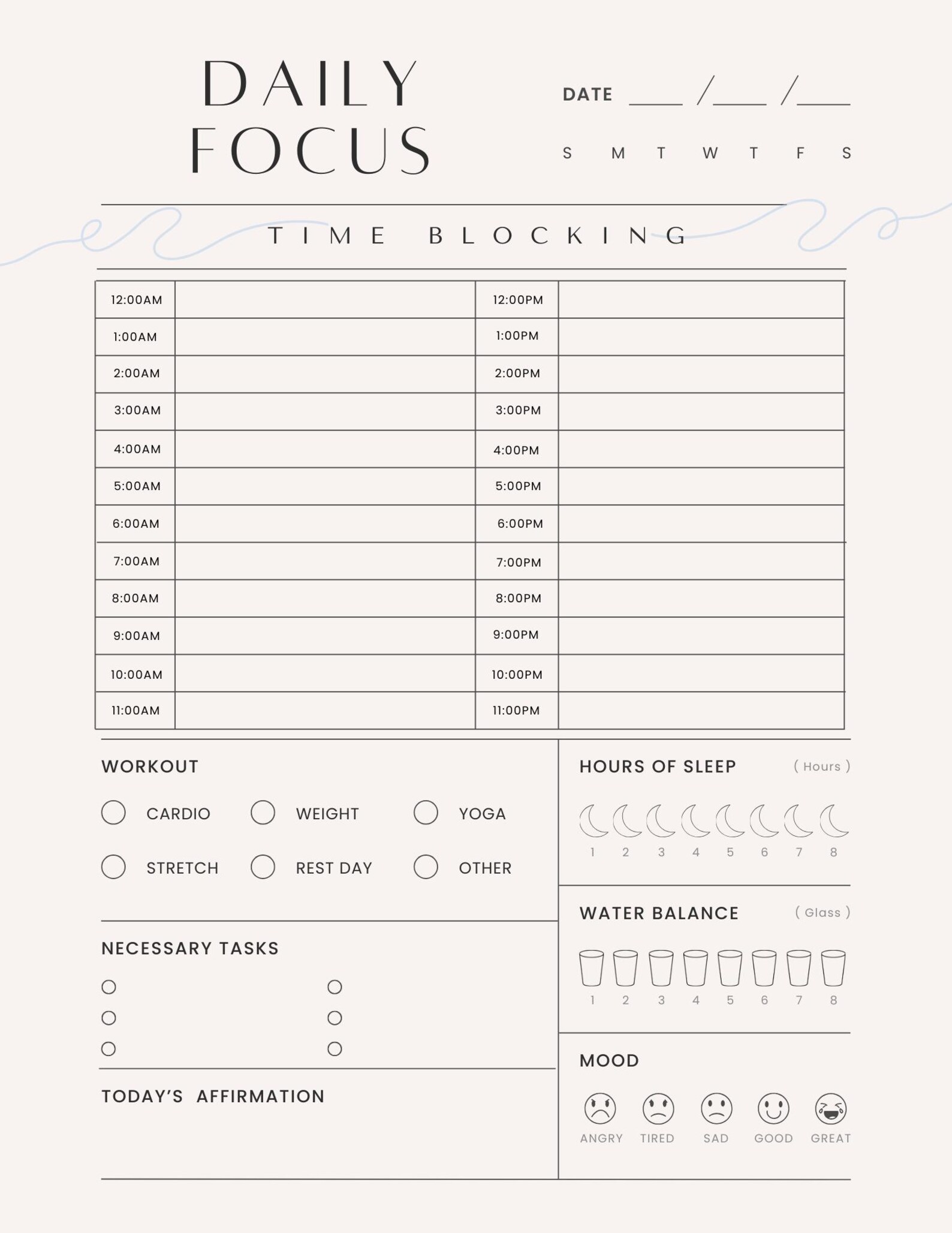 Daily Focus Planner | Aesthetic Digital Self-care Template | Time ...