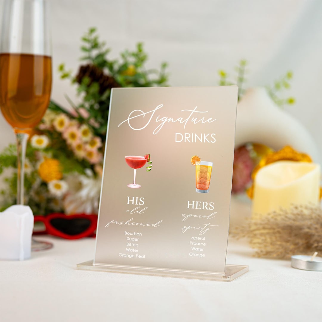 Acrylic Signature Drinks Sign, His and Hers Drinks Sign for Wedding ...