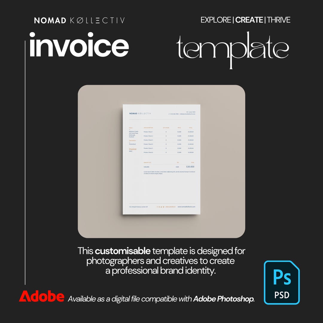 A4 Invoice Template for Photoshop | Editable PSD Design | Portrait and ...
