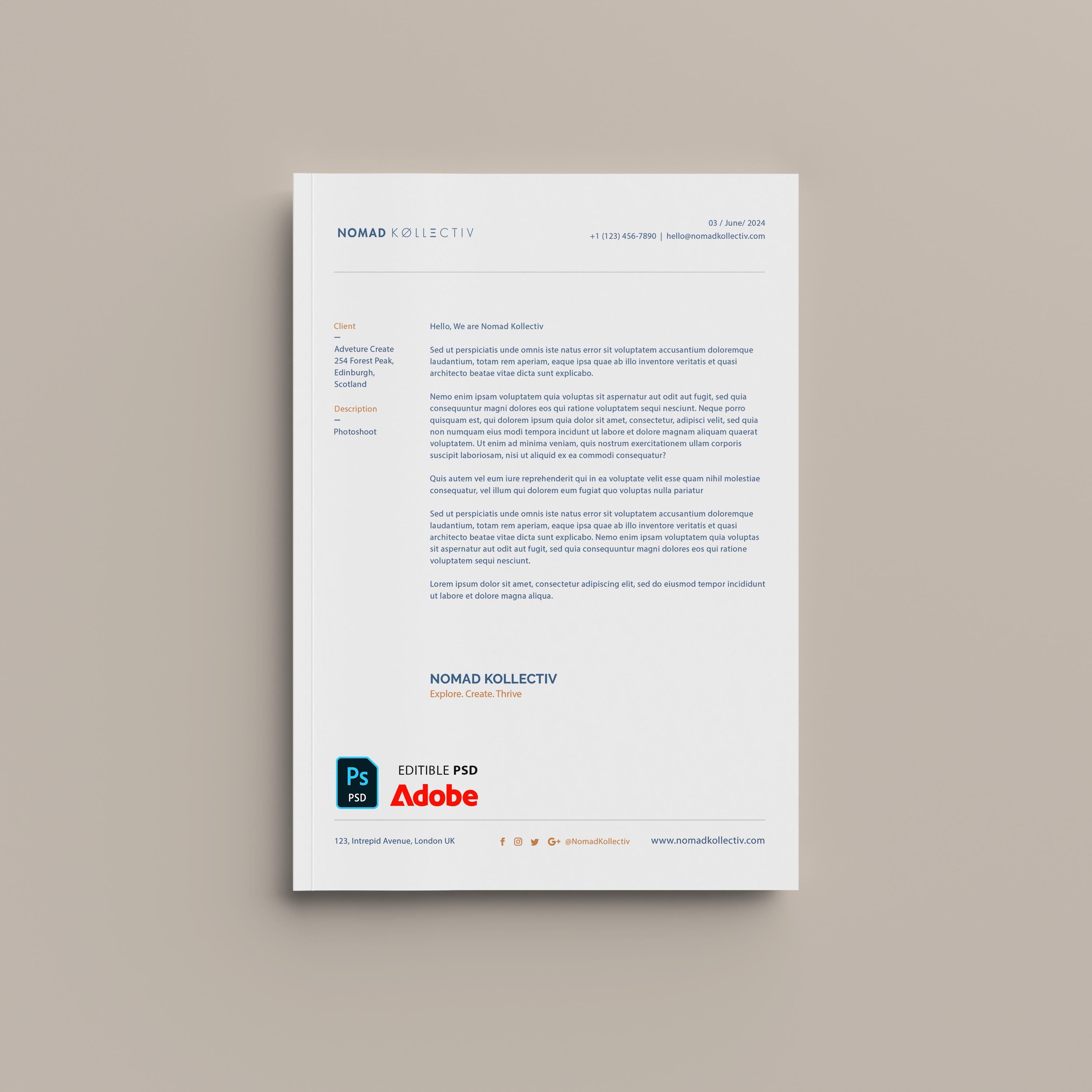 Branded Letterhead Template | Fully Customisable Adobe Photoshop PSD ...