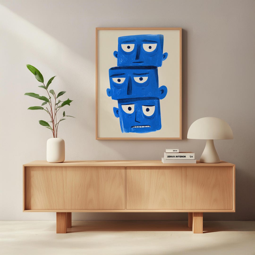 FACENT - Stacked Faces - Blue - Digital Poster Wallpaper Art - Etsy