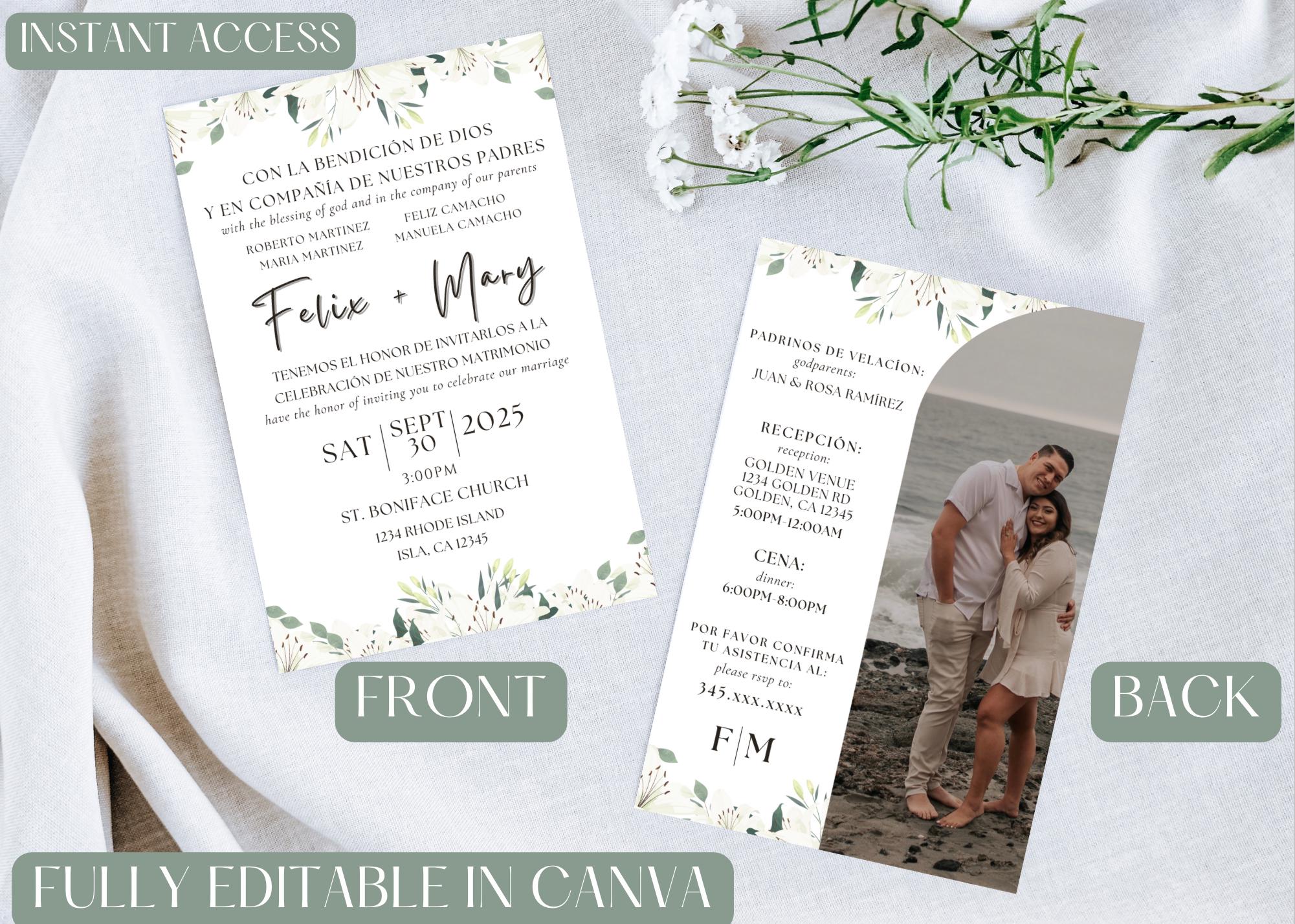 Bilingual Wedding Invitation in English & Spanish, Invitación De Boda ...