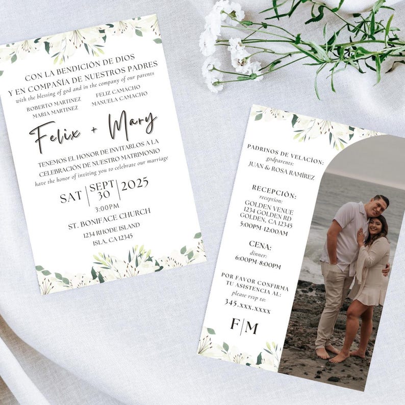 Bilingual Wedding Invitation in English & Spanish, Invitación De Boda ...