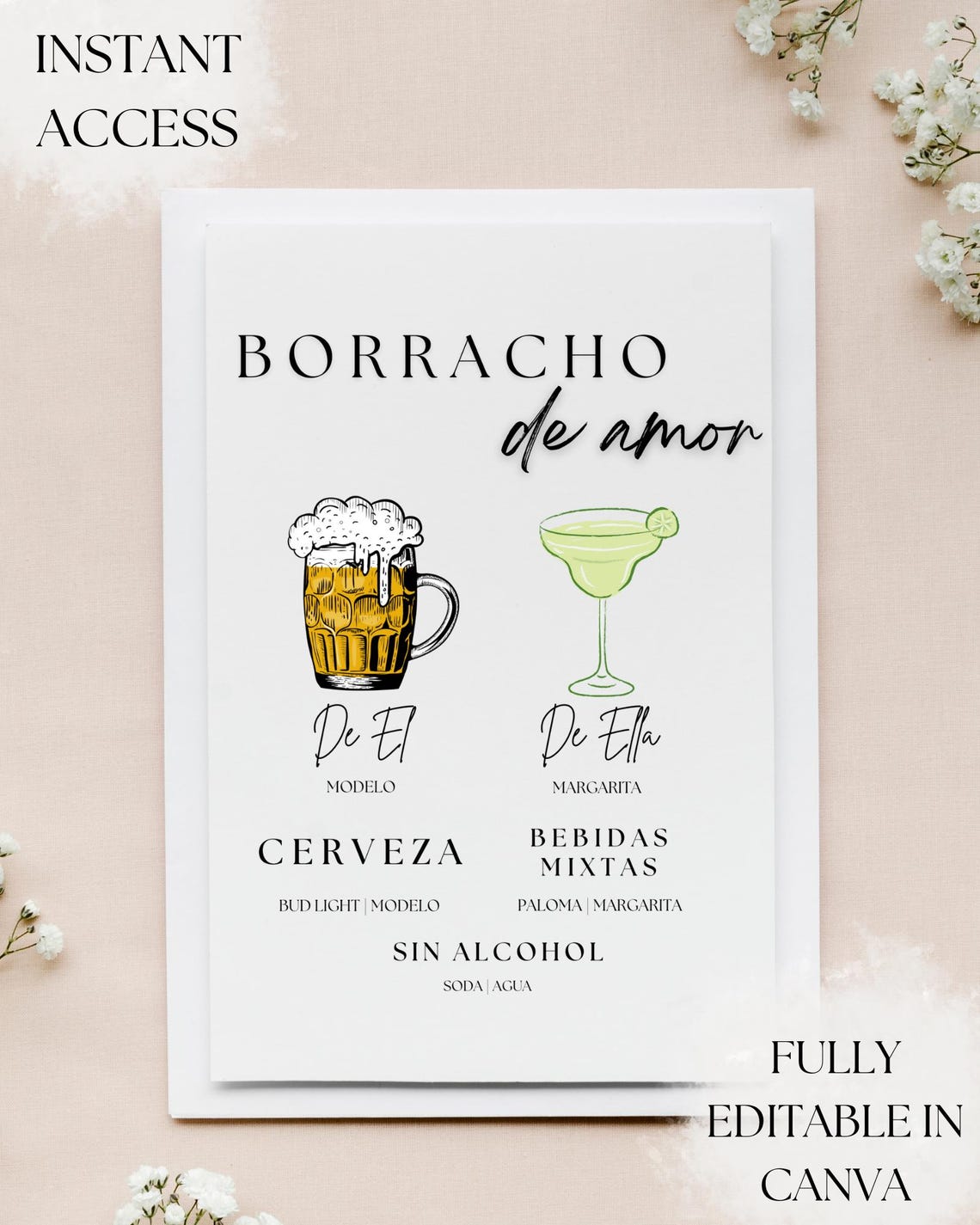 Borracho De Amor Signage for Bar Menu, Fully Editable Template, His and ...