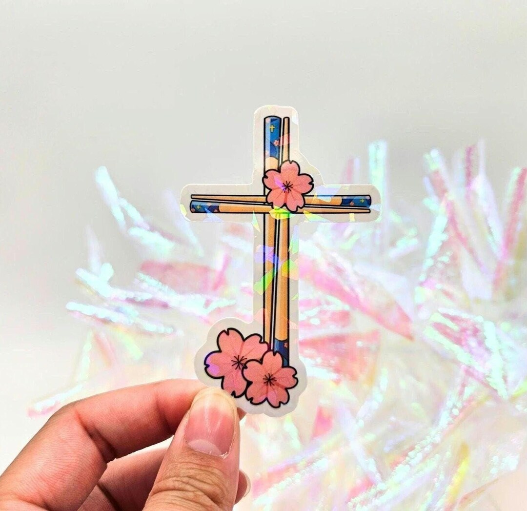 Sakura Chopstick Cross - Christian Japanese Sticker - Etsy