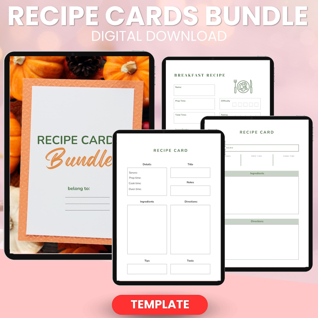 Recipe Card Bundle | Editable Recipe Card Templates | Organized Grocery ...