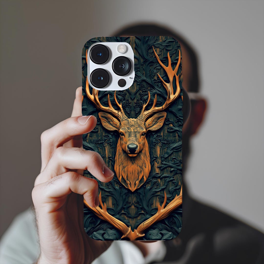 Personalized Faux Engraved 3D Rustic Wooden Manly Deer Carved Phone ...