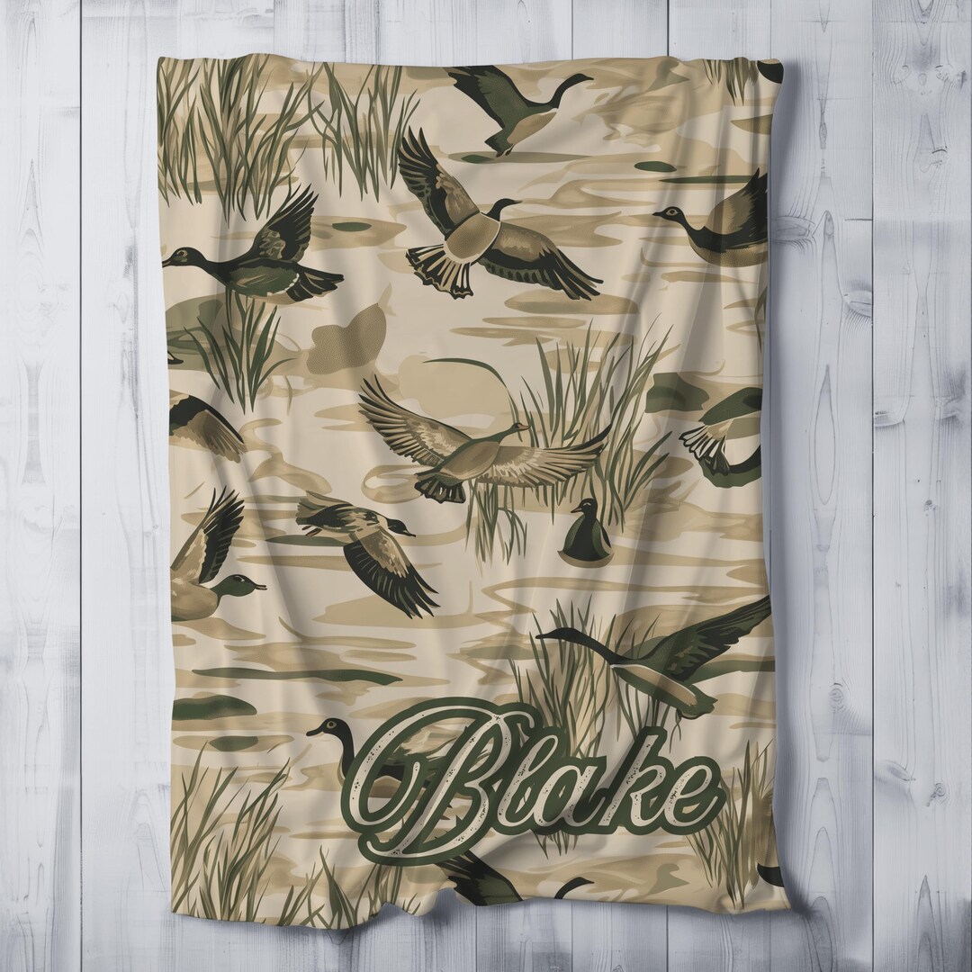 Custom Duck Hunting Blanket With Name, Personalized Camo Mallard Throw ...