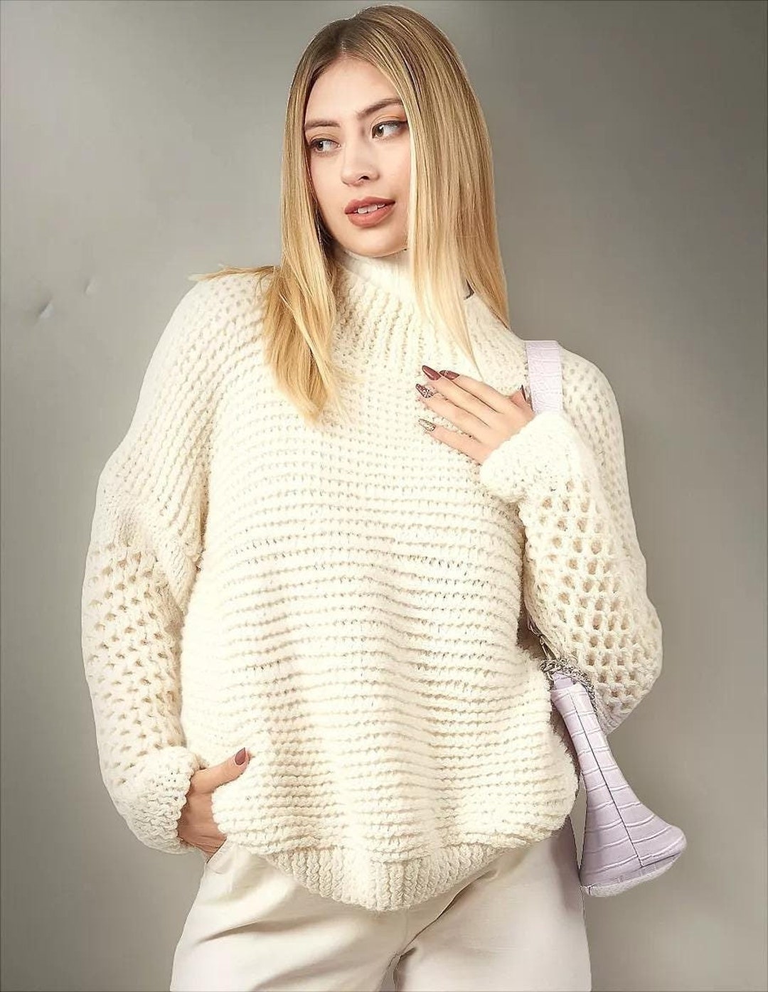 Chompa Blanca De Lana, Ropa De Invierno Suave Y Cómoda, Estilo Casual Y ...