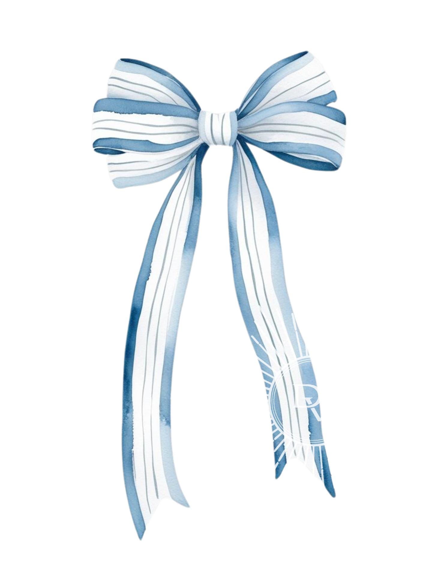 Blue and White Stripe Bow Watercolor Bow French Clipart Hand Painted ...