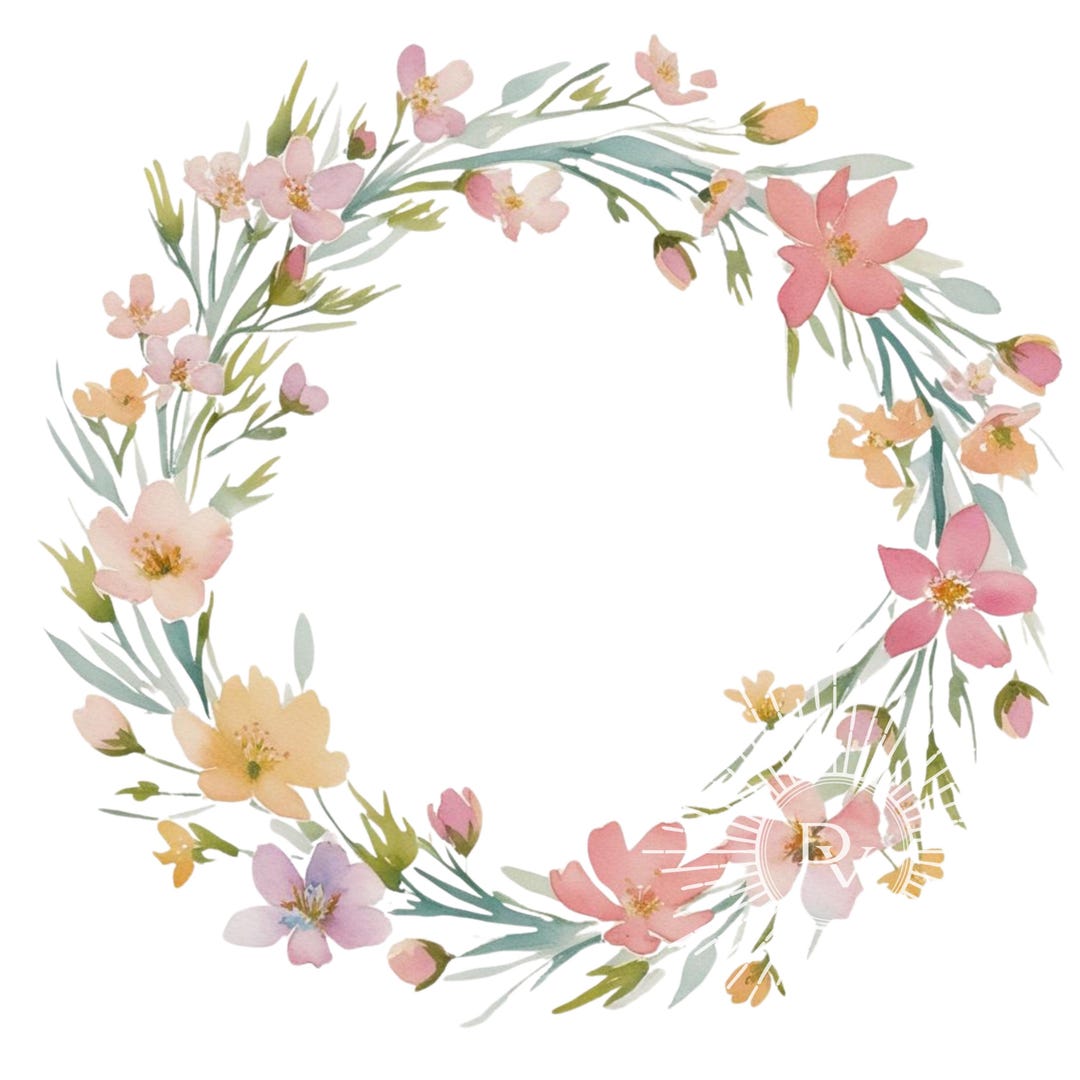 Spring Colorful Flowers Watercolor Floral Wreath Clipart Extra Watery ...