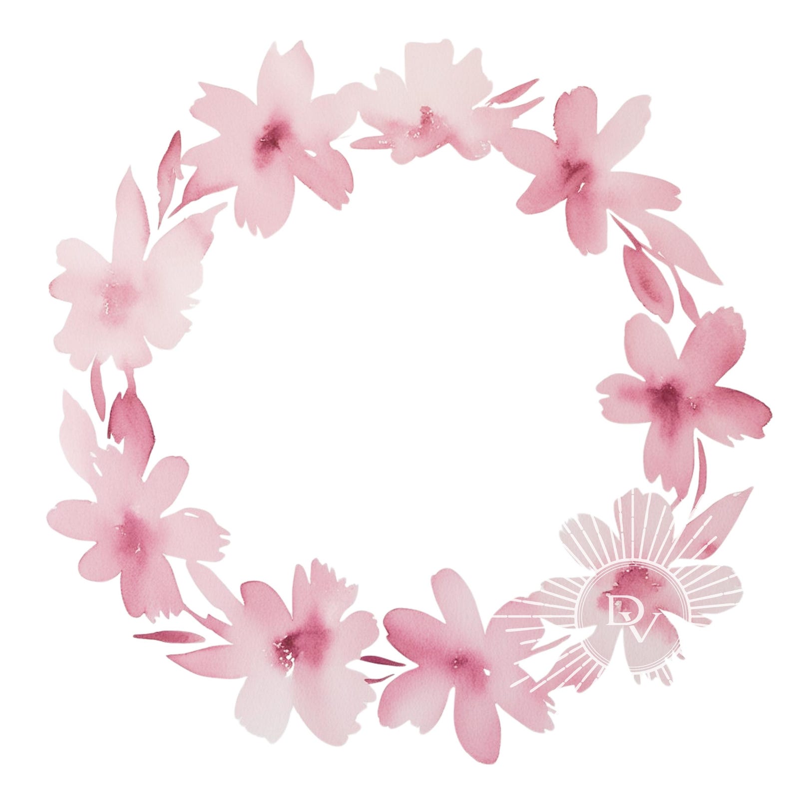 Pink Flowers Watercolor Floral Wreath Clipart Extra Watery Spring ...