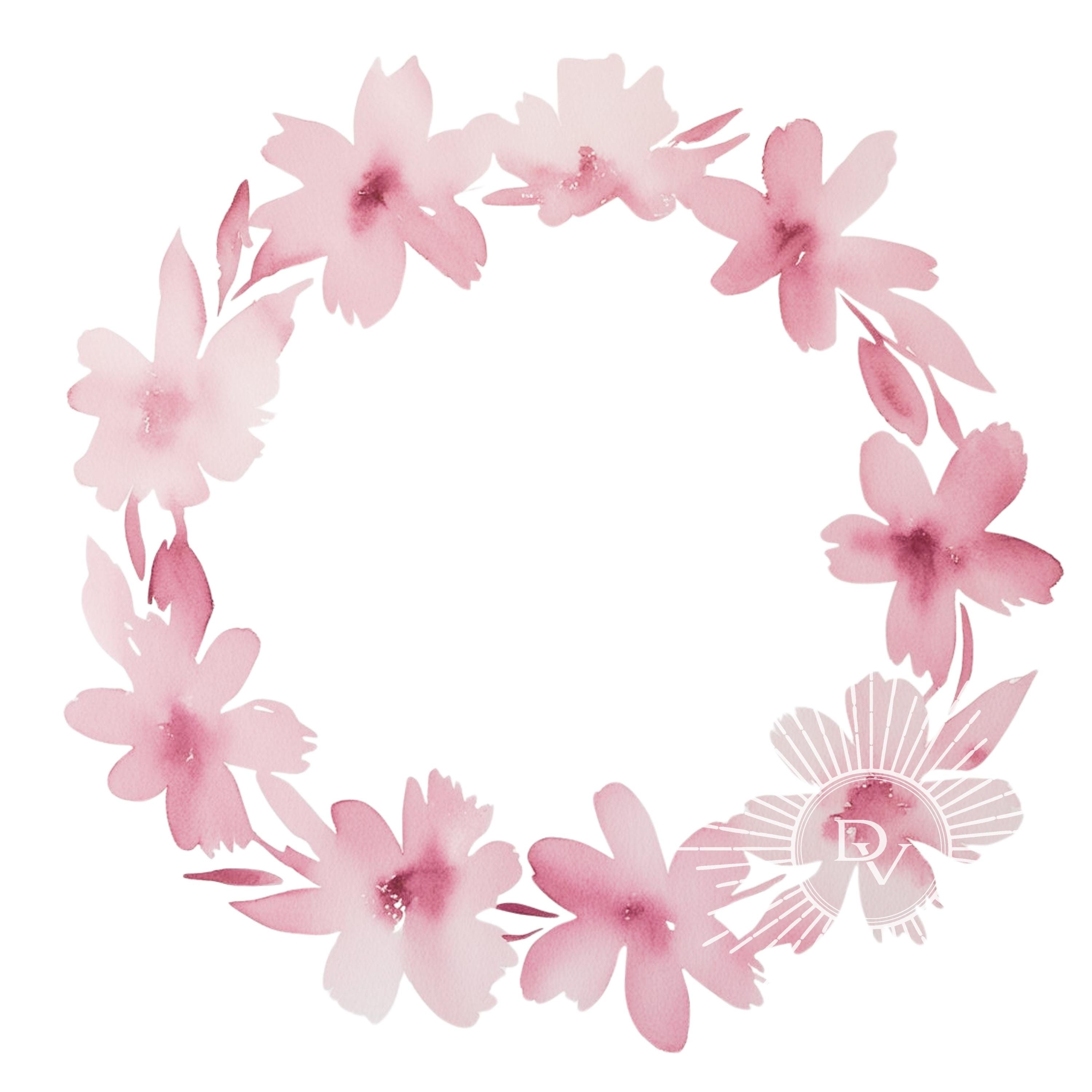 Pink Flowers Watercolor Floral Wreath Clipart Extra Watery Spring ...