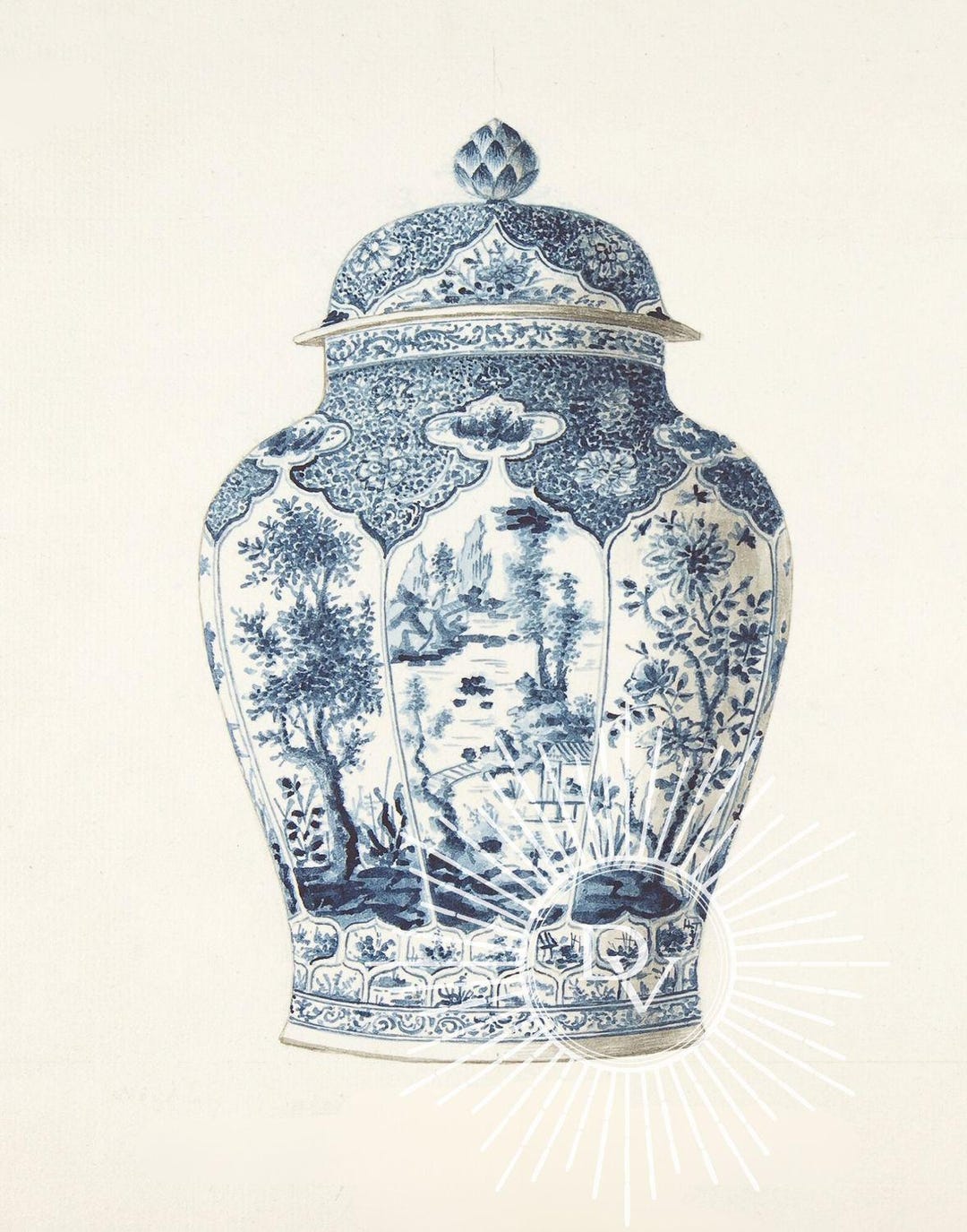 Blue and White Ginger Jar Artwork Antique Chinese Ginger Jar Clipart ...