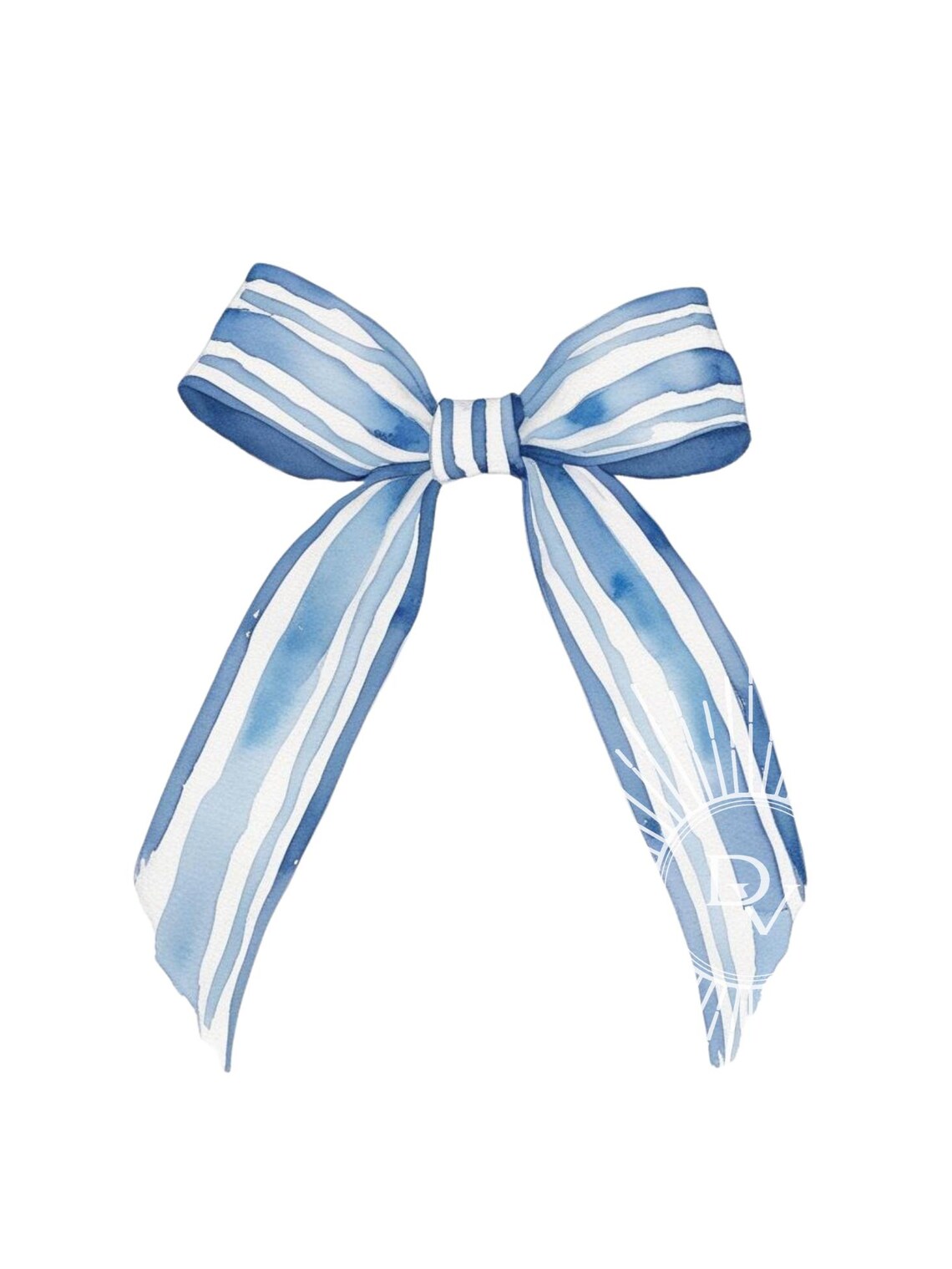 Blue and White Stripe Bow Watercolor Bow French Clipart Hand Painted ...