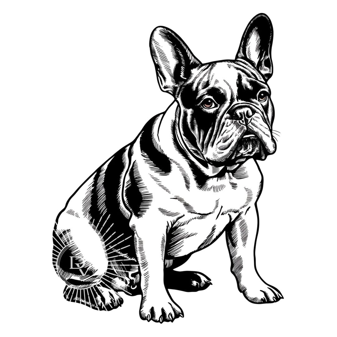 French Bulldog Drawing Sitting Adult Frenchie With Light Hair Artwork ...