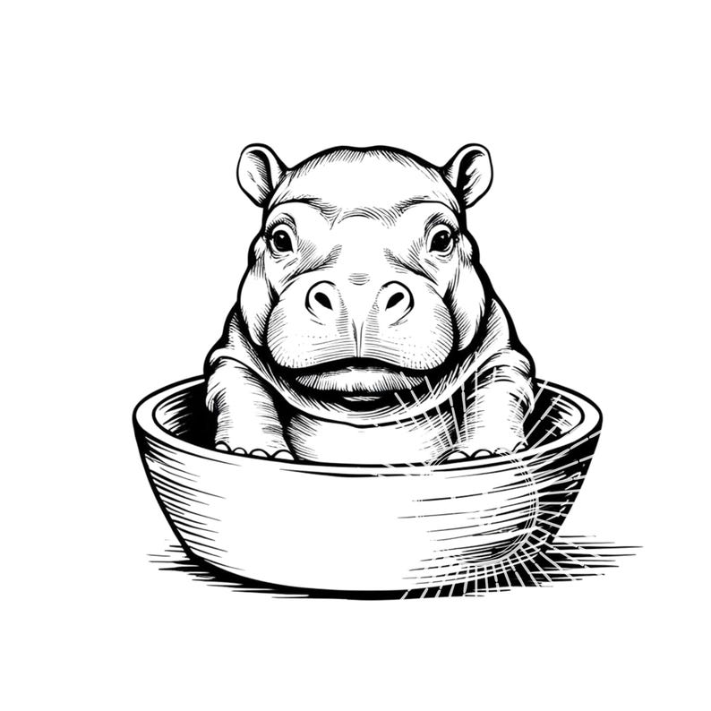 Pygmy Hippo Sketch in Bowl Moo Deng Poppy Haggis Hippo Artwork - Etsy