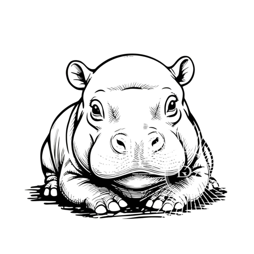 Baby Pygmy Hippo Artwork Moo Deng Poppy Haggis Hippo Drawing - Etsy