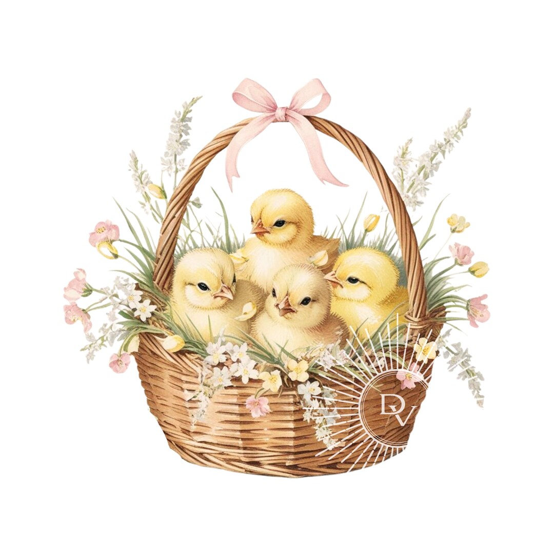 Adorable Easter Basket With Baby Chicks in Basket and Bow Baby Chick ...