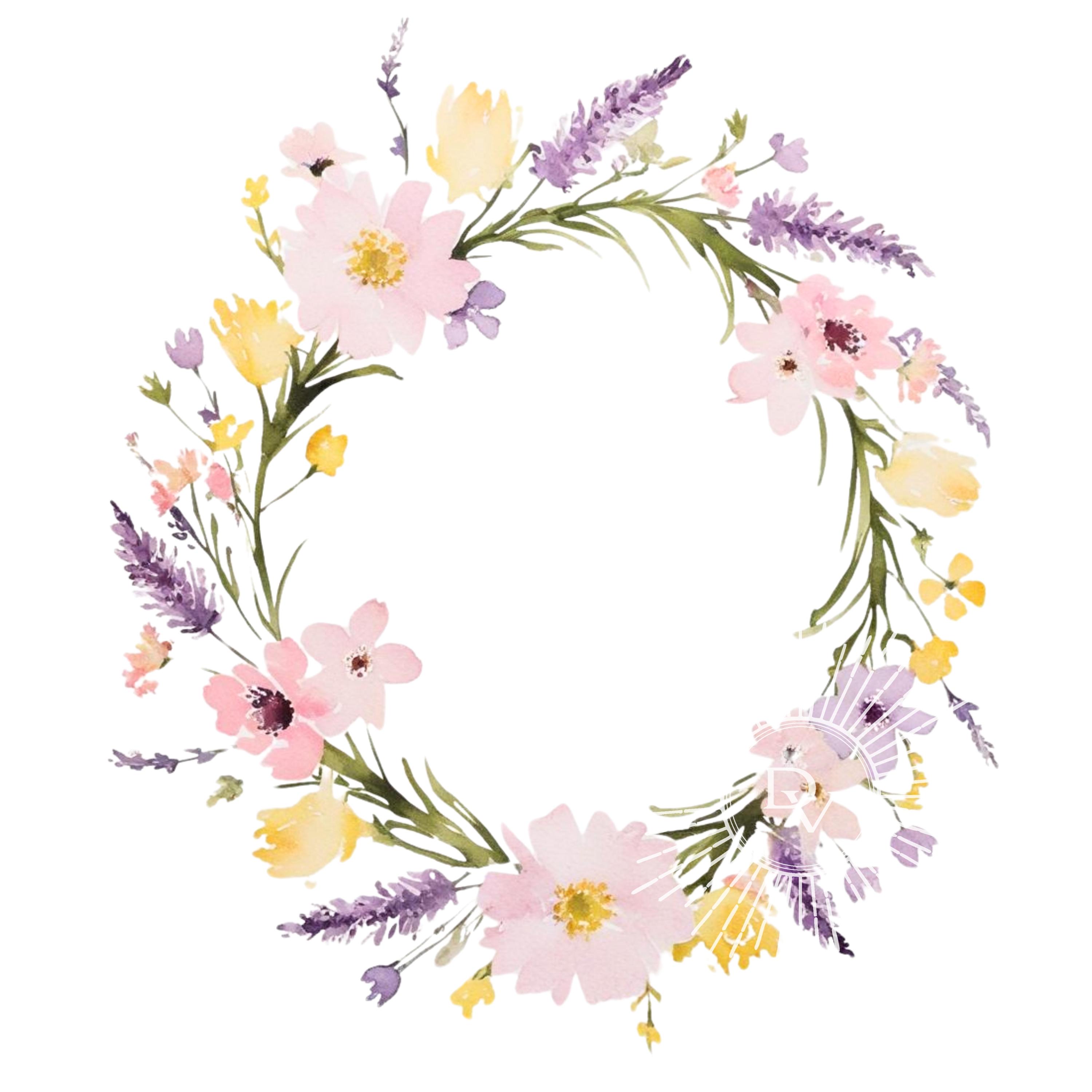 Spring Watercolor Floral Wreath Clipart Watery Flowers DIY for Wedding ...