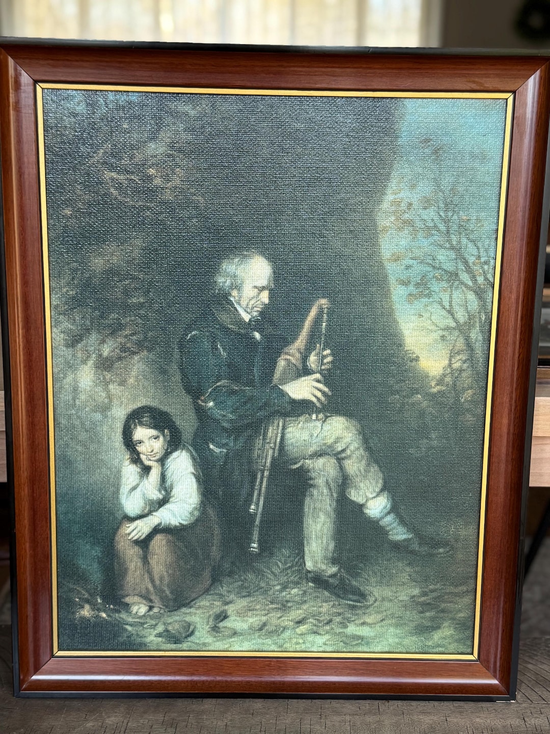 Vintage “the Blind Piper” Reproductuon Oil on Canvas Large 19th Century ...