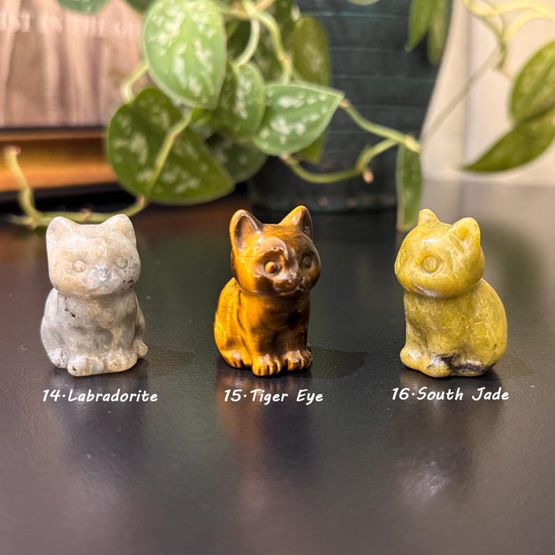 Hand Carved Crystal Cat Figurine: 4cm Natural Gemstone Decor - Etsy