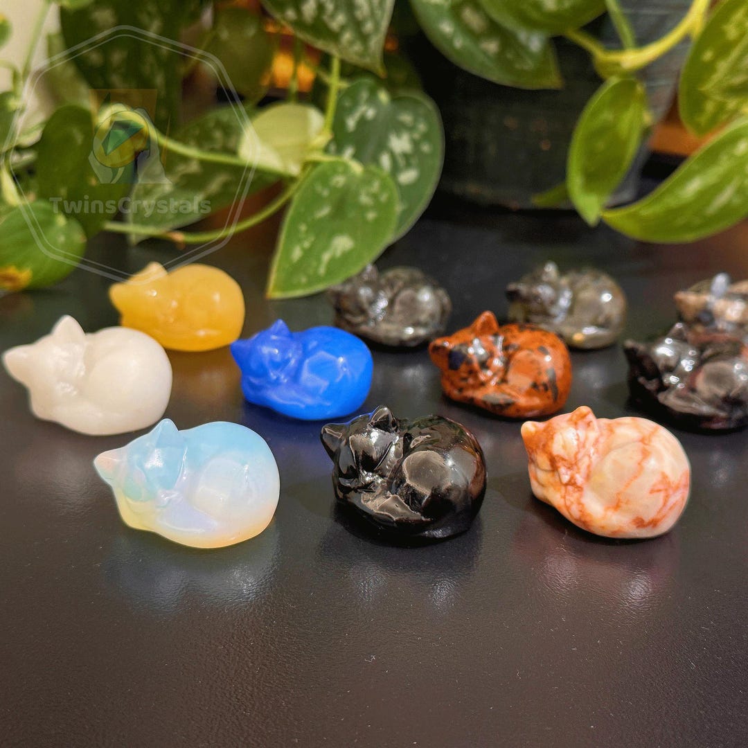 Handmade Crystal Sleeping Cat: Natural Gemstone Calming Decor (4cm) - Etsy