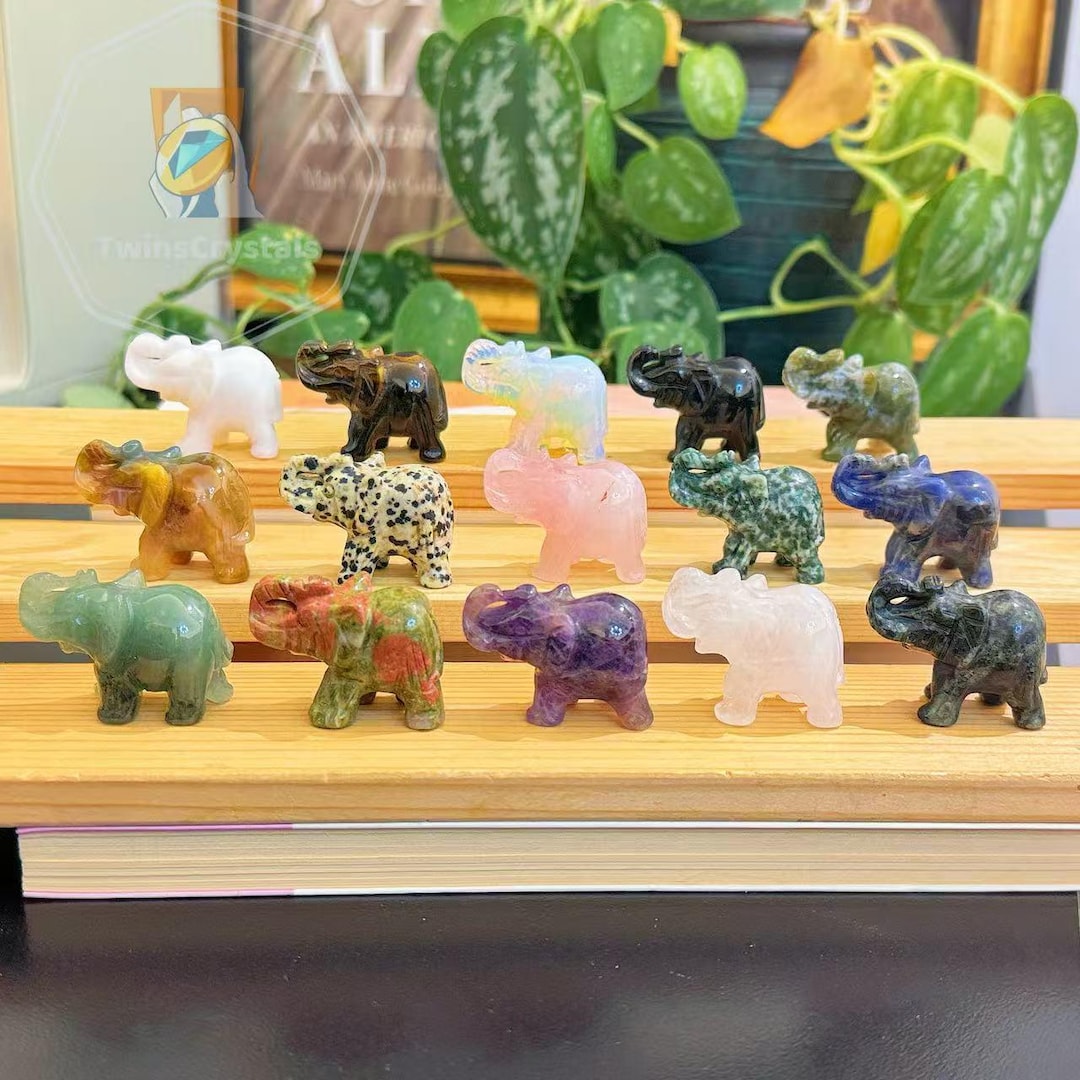 Hand Carved Crystal Elephant: Natural Gemstone Animal Decor (4cm) - Etsy