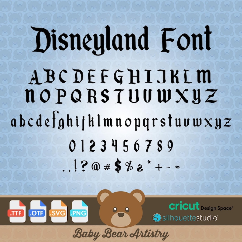 Ttf Otf Disneyland Font for Windows Mac PC Letters Alphabets Vector Svg ...