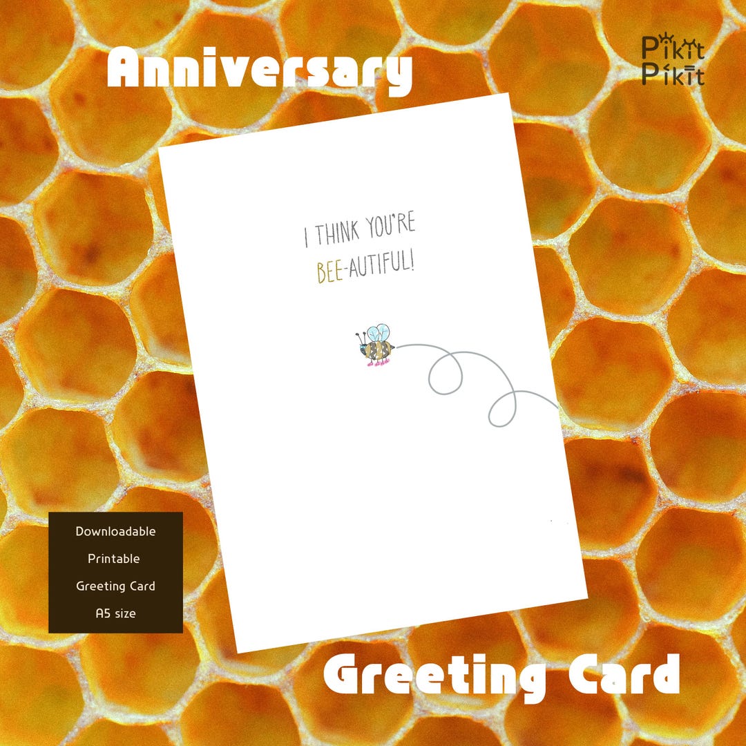 Bee Themed Anniversary Card for Download Printable A5 Size Printed on ...